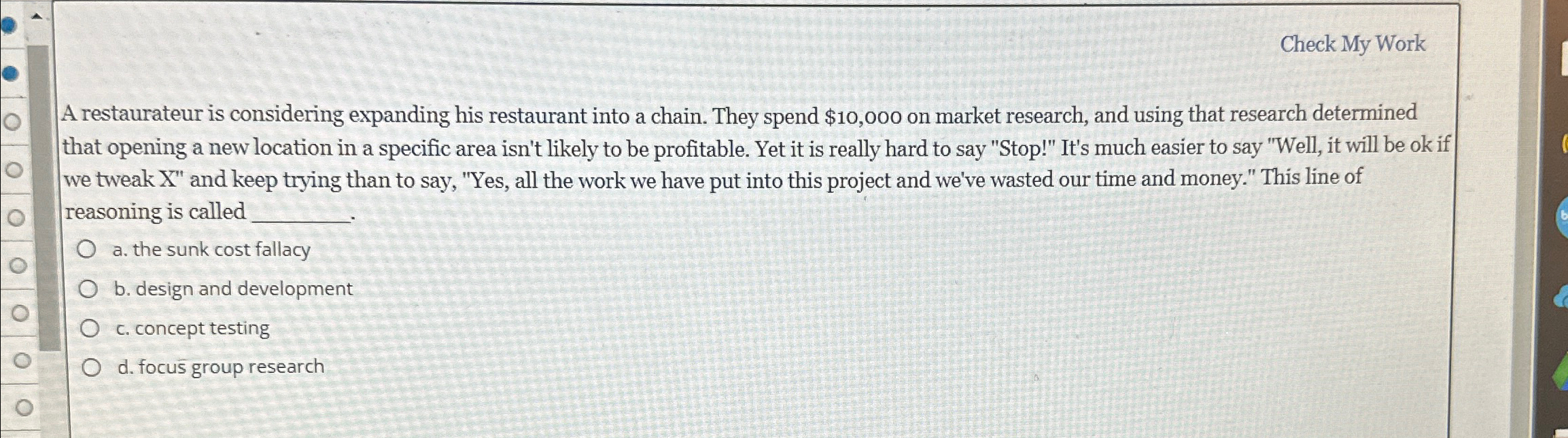 Solved Check My WorkA restaurateur is considering expanding | Chegg.com