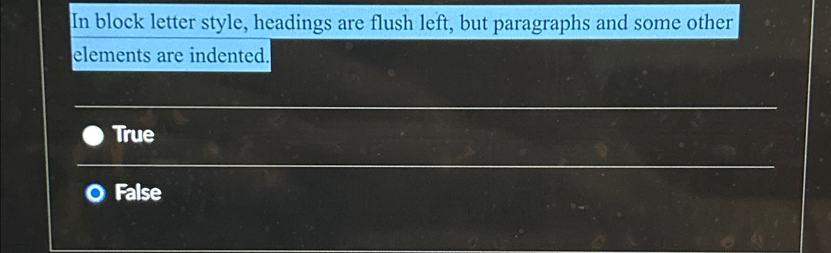 Solved In block letter style, headings are flush left, but | Chegg.com