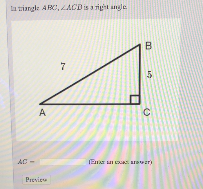 Solved In triangle ABC, ZACB is a right angle. AB = (Enter | Chegg.com