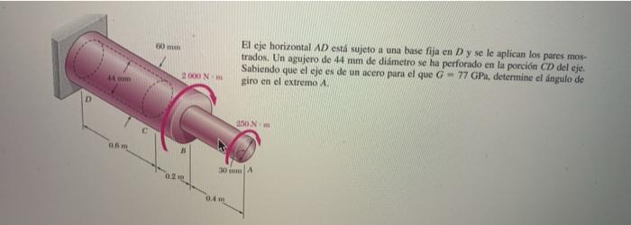 Solved 0 m El eje horizontal AD está sujeto a una base fija | Chegg.com