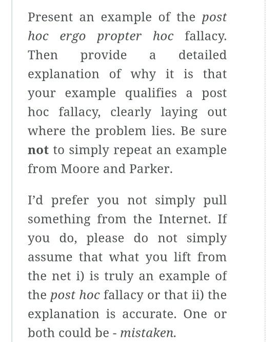 Solved Present an example of the post hoc ergo propter hoc | Chegg.com