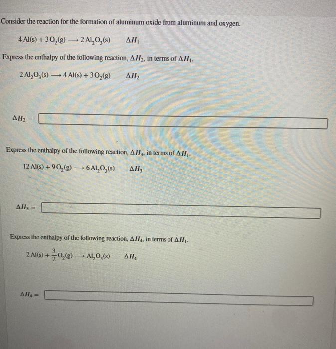 Solved Consider the reaction for the formation of aluminum | Chegg.com