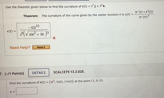 Solved Use The Theorem Given Below To Find The Curvature Of