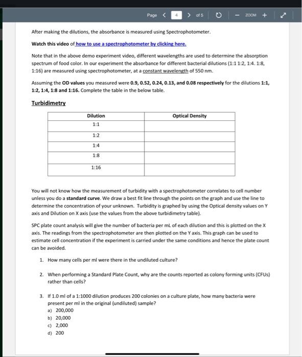 Solved Enumeration of Bacteria - SPC and Turbidimetry | Chegg.com
