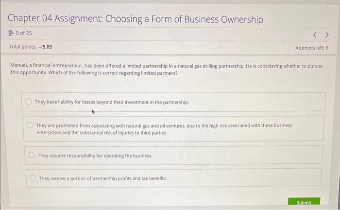 Solved Chapter 04 Assignment: Choosing a Form of Business | Chegg.com