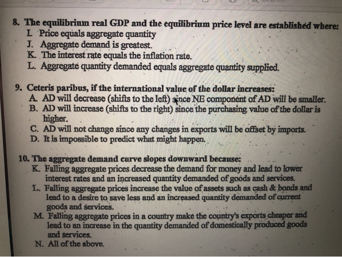 Solved 8. The equilibrium real GDP and the equilibrium price | Chegg.com