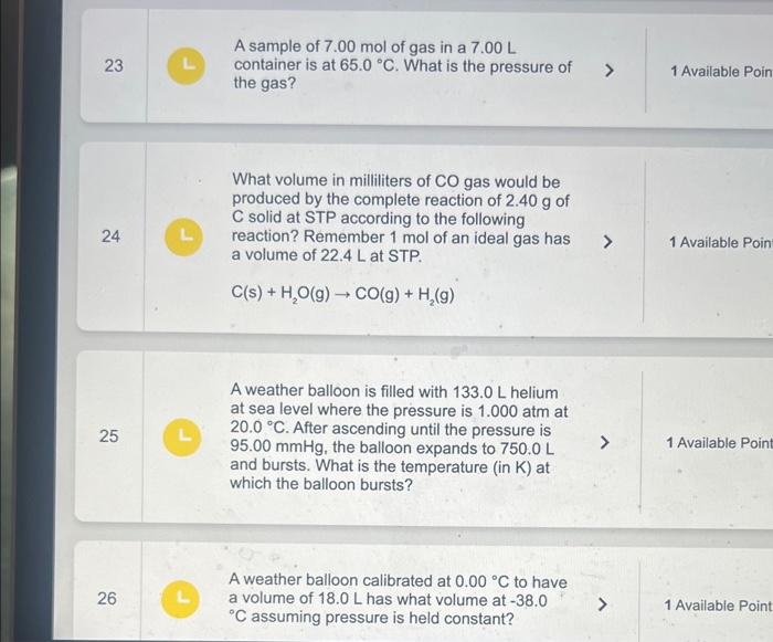 Solved A sample of 7.00 mol of gas in a 7.00 L container is | Chegg.com