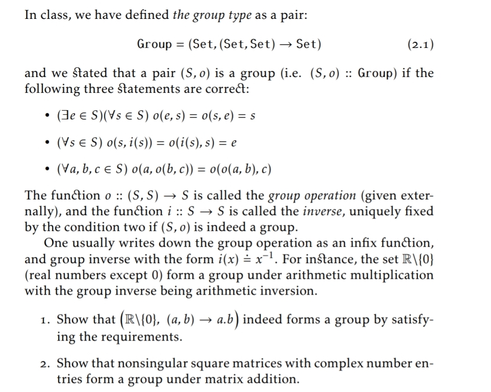 Solved In class, we have defined the group type as a pair: | Chegg.com