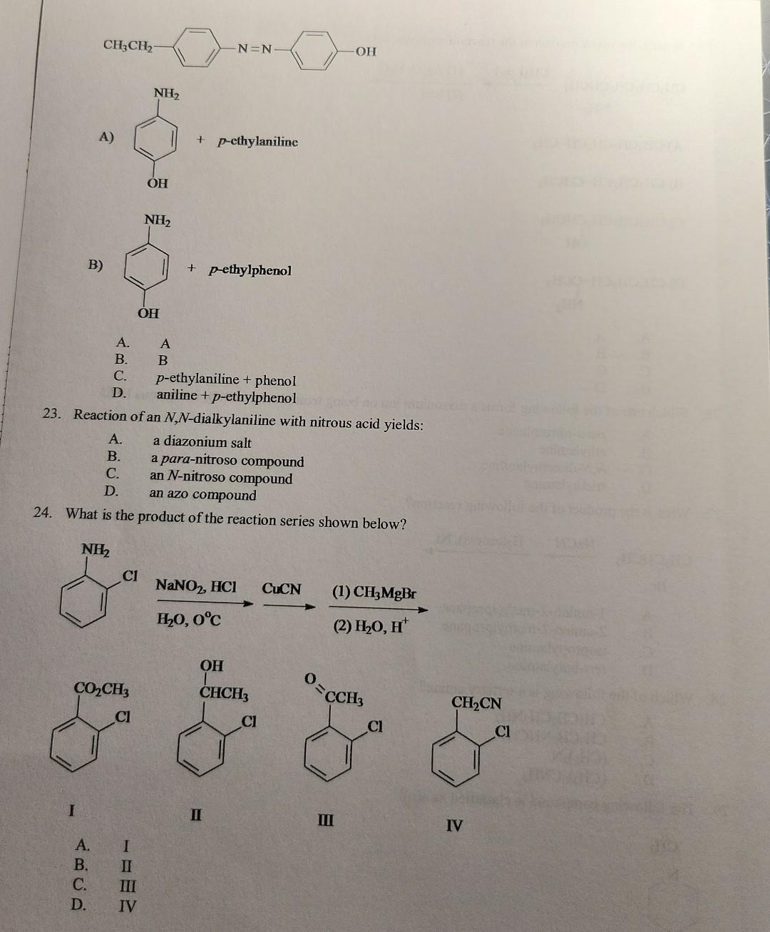 A) + p-ethylaniline B) + p-ethylphenol A. A B. B C. | Chegg.com