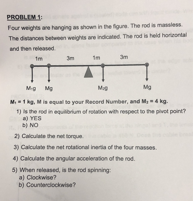 Solved PROBLEM 1: Four weights are hanging as shown in the | Chegg.com
