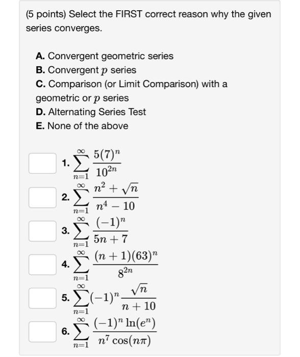 Solved (5 points) Select the FIRST correct reason why the | Chegg.com