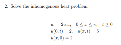 Solved Solve the inhomogenous heat | Chegg.com