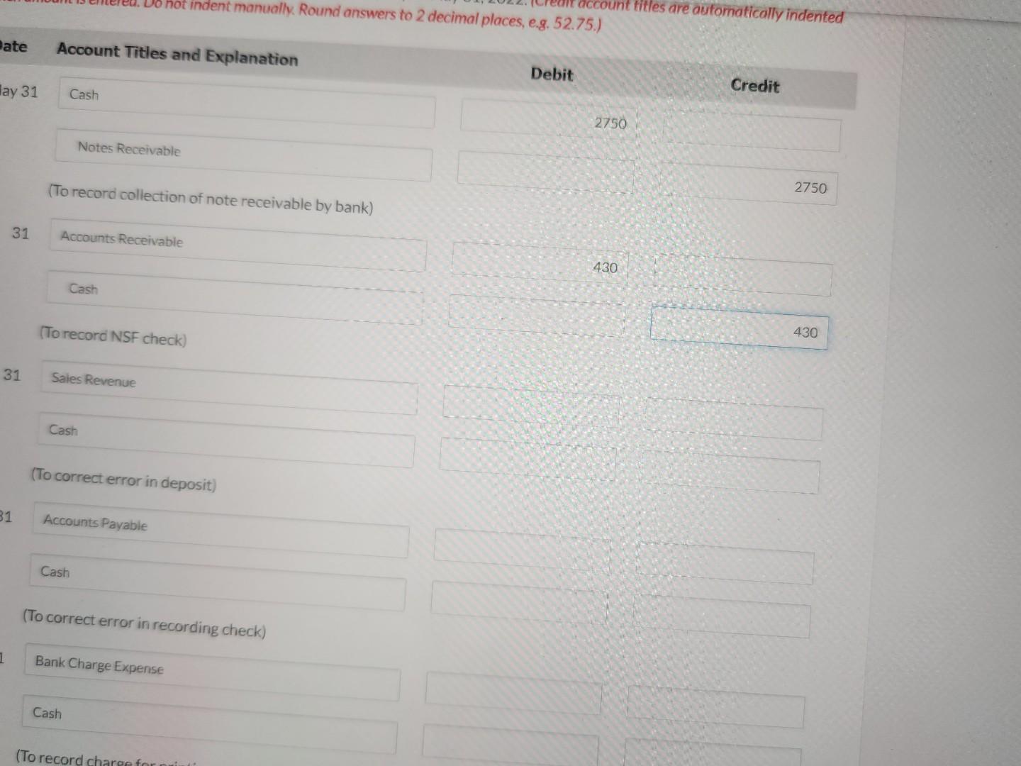 Account Titles and Explanation Debit Credit lay 31 | Chegg.com