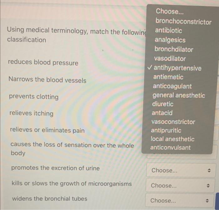 Solved Choose... bronchoconstrictor Using medical | Chegg.com