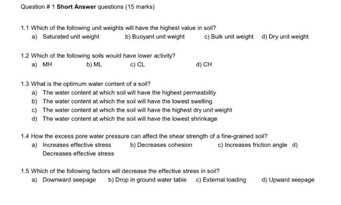 Solved Question 1 Short Answer Questions 15 Marks 11 