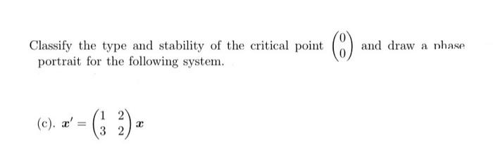 Solved Classify the type and stability of the critical point | Chegg.com