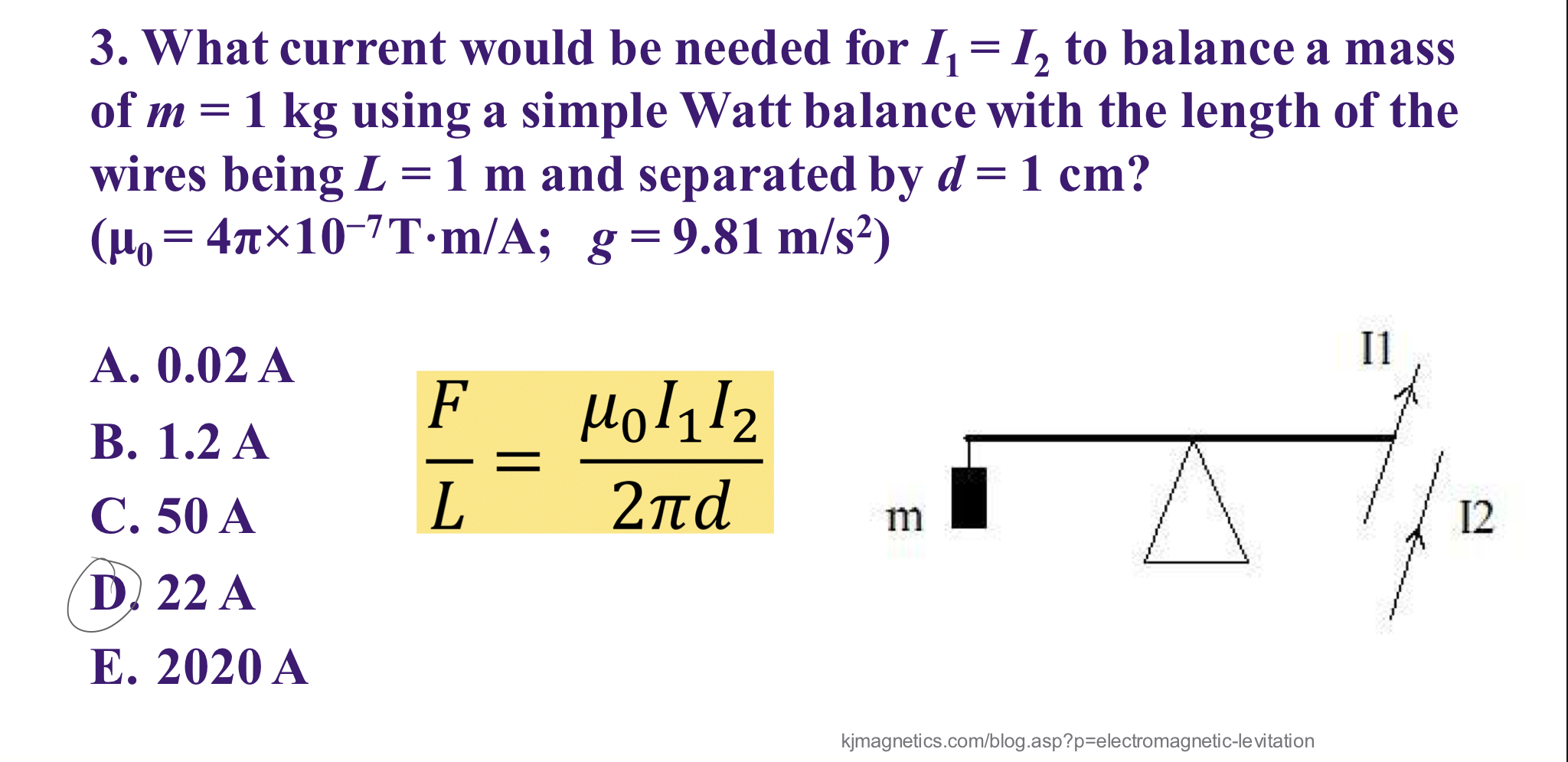 Solved What current would be needed for I1=I2 ﻿to balance a | Chegg.com