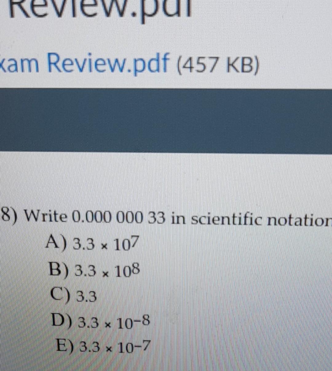Solved 33 in scientific notation.am Review.pdf ( 457 KB) 8) | Chegg.com