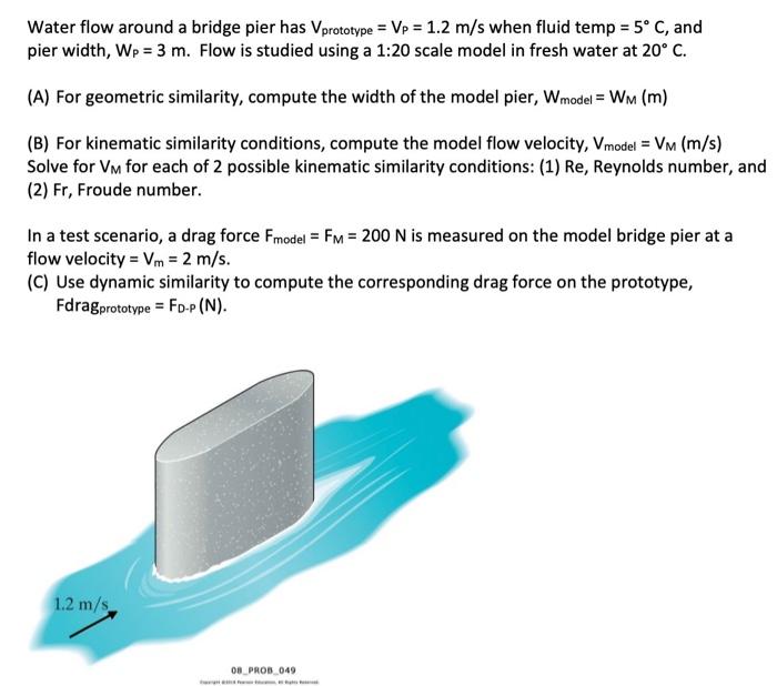 Solved Water flow around a bridge pier has Vprototype | Chegg.com