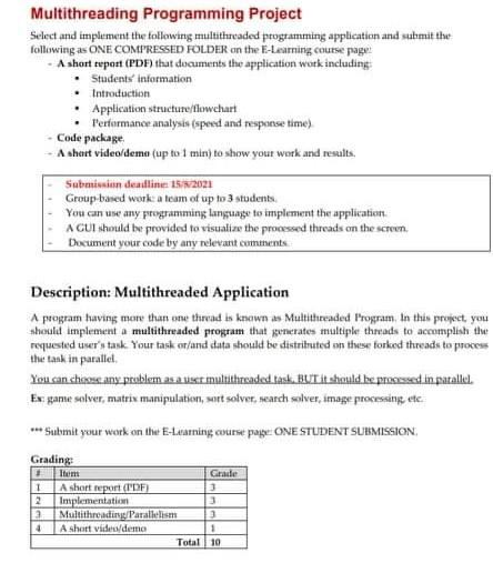 Multithreading Programming Project Select and | Chegg.com