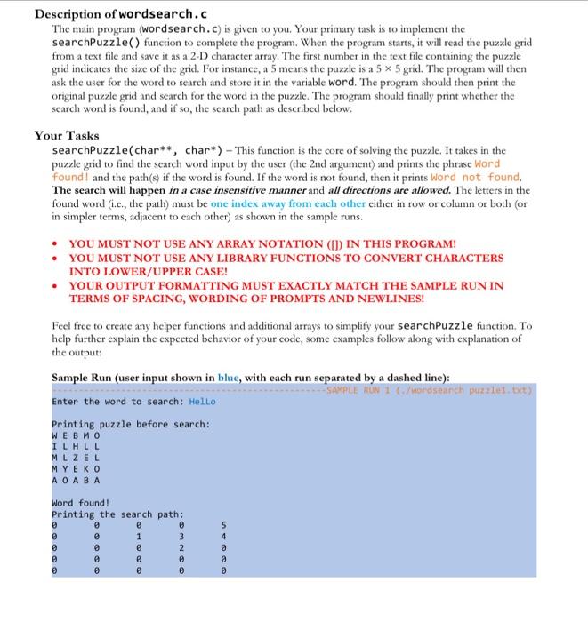 Solved Description of wordsearch. c The main program | Chegg.com