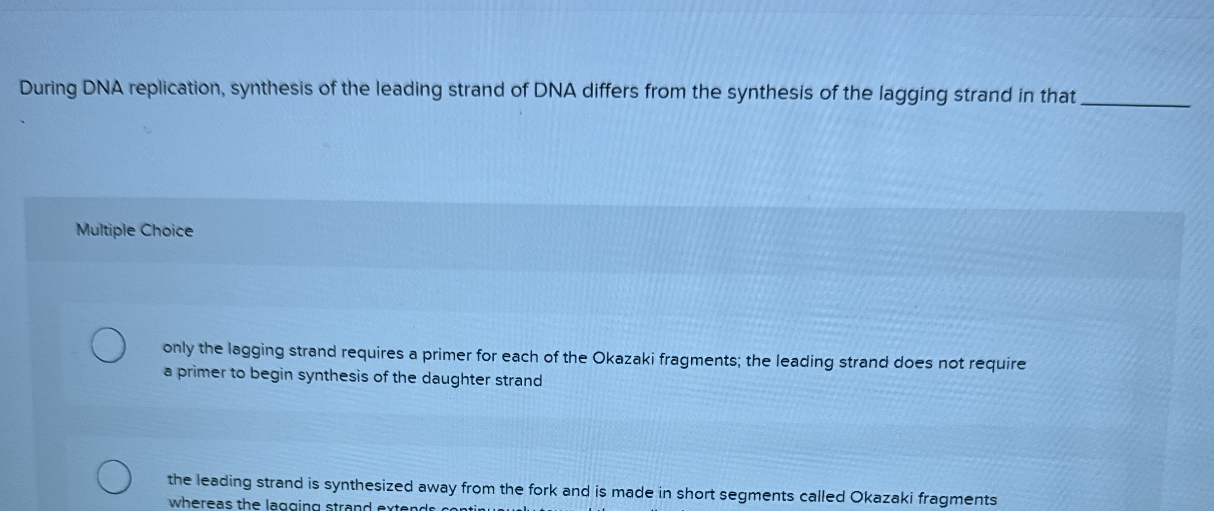Solved During DNA replication, synthesis of the leading | Chegg.com
