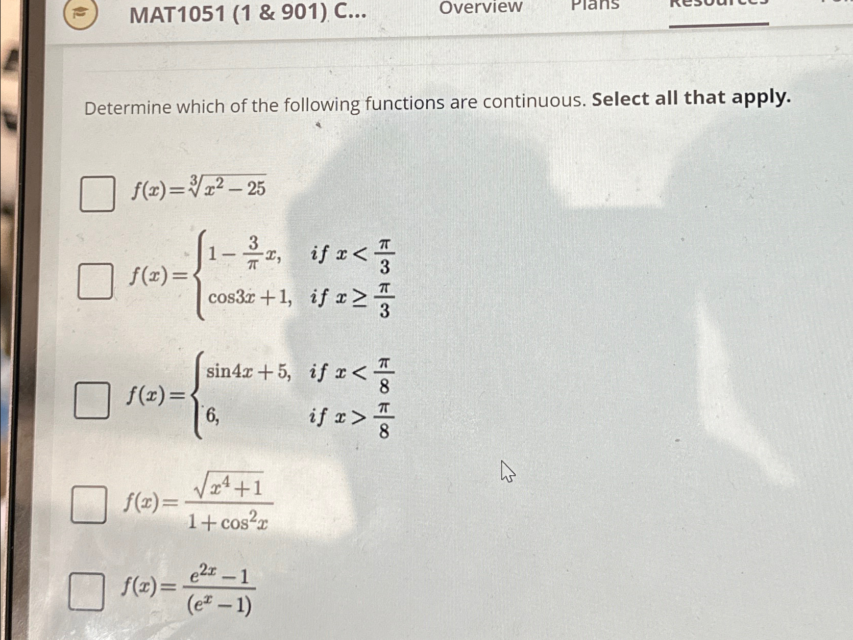 Solved (ङ) ﻿MAT1051 (1 ﻿& 901) ﻿C...OverviewDetermine which | Chegg.com