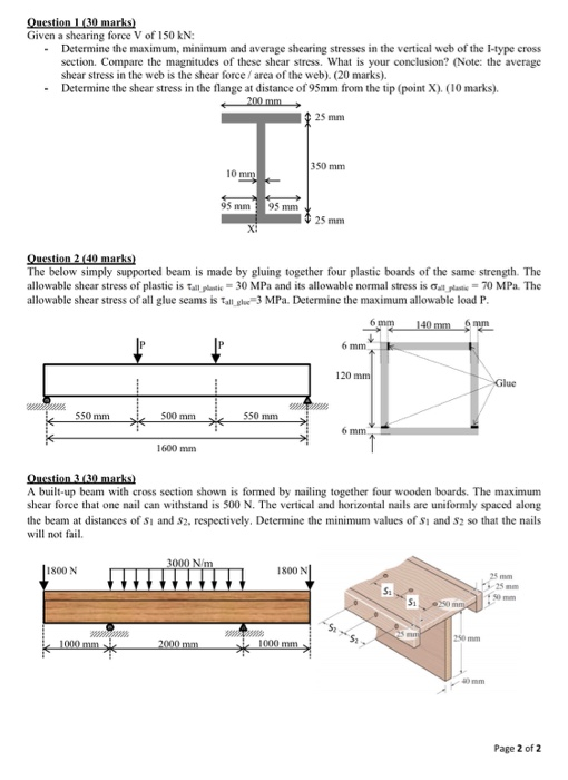 Solved Question 1630 marks) Given a shearing force V of 150 | Chegg.com