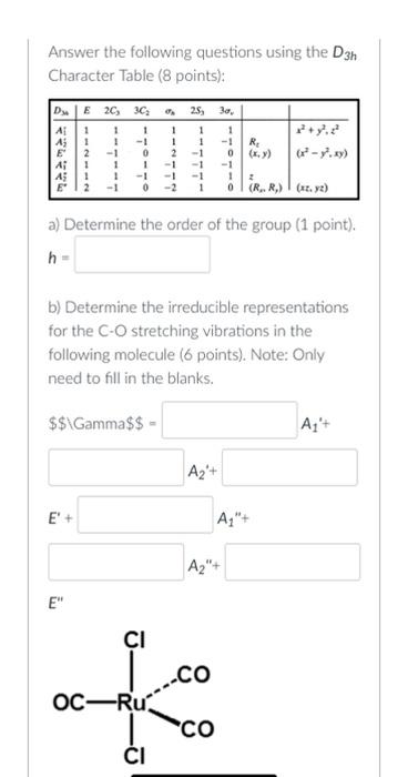 Solved Answer the following questions using the D3h | Chegg.com