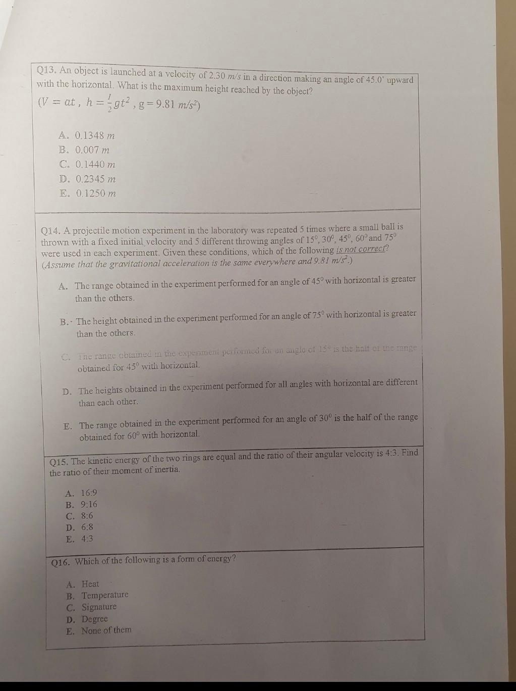 Solved Q13. An object is launched at a velocity of 2.30 m/s | Chegg.com