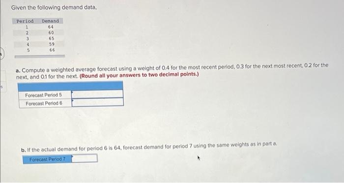 Solved Given the following demand data, Period 1 2 3 4 5 | Chegg.com