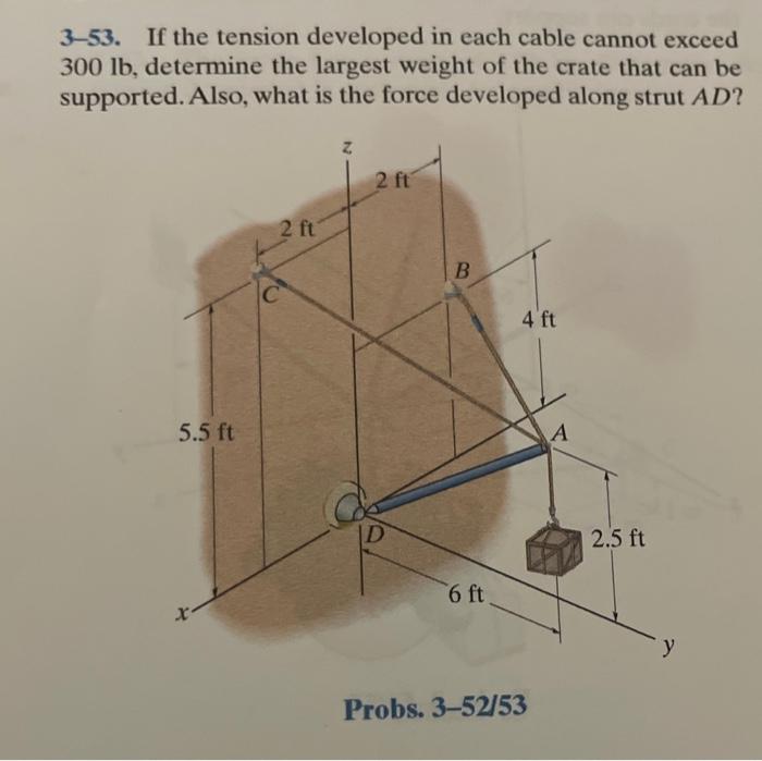 Solved 3-53. If the tension developed in each cable cannot | Chegg.com