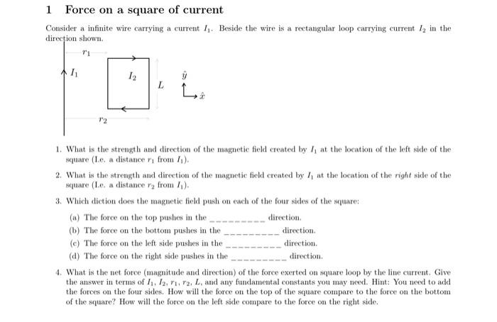 Solved Consider a infinite wire carrying a current I1. | Chegg.com