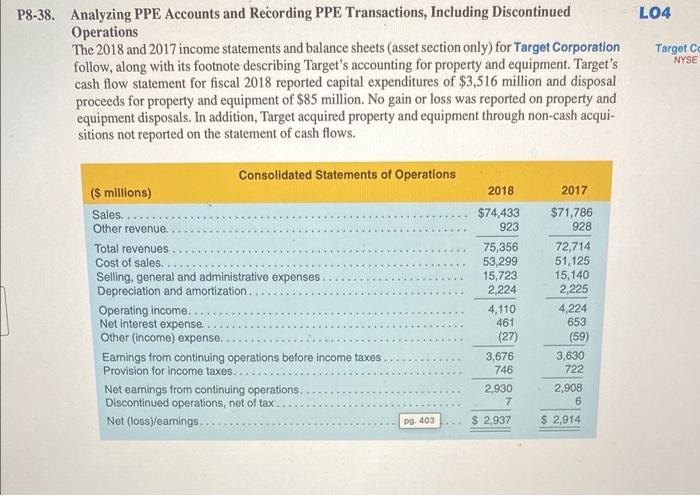 Solved L04 P8-38. Analyzing PPE Accounts and Recording PPE | Chegg.com