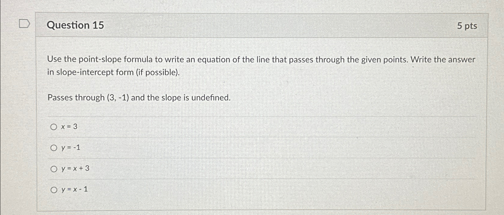 Solved Question 155 ﻿ptsUse the point-slope formula to write | Chegg.com