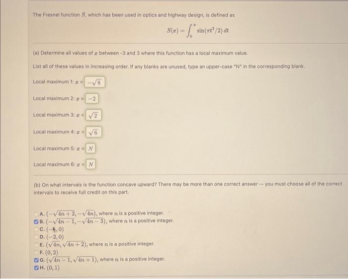 Solved The Fresnel function S, which has been used in optics | Chegg.com