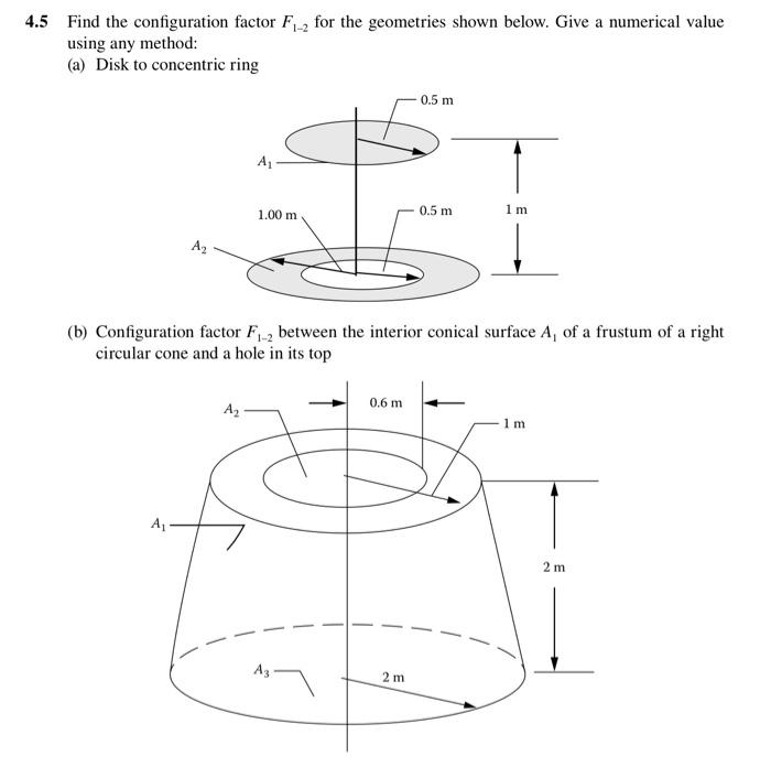 Solved 4.5 Find the configuration factor F₁-2 for the | Chegg.com