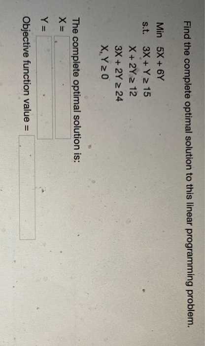 Solved Find the complete optimal solution to this linear | Chegg.com