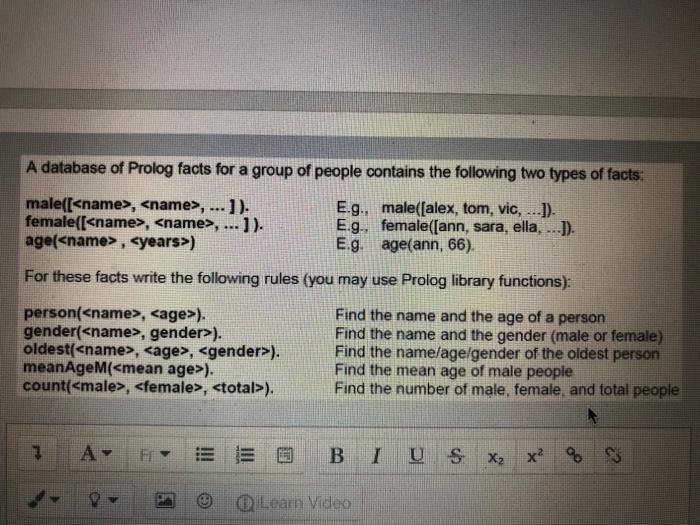 Solved A database of Prolog facts for a group of people | Chegg.com