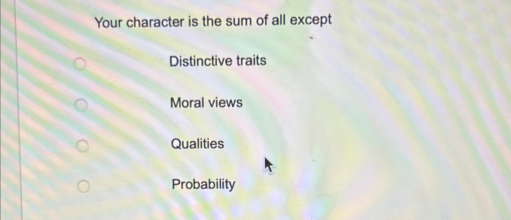 Solved Your character is the sum of all exceptDistinctive | Chegg.com