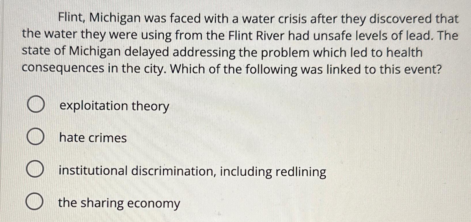 Solved Flint, Michigan was faced with a water crisis after | Chegg.com