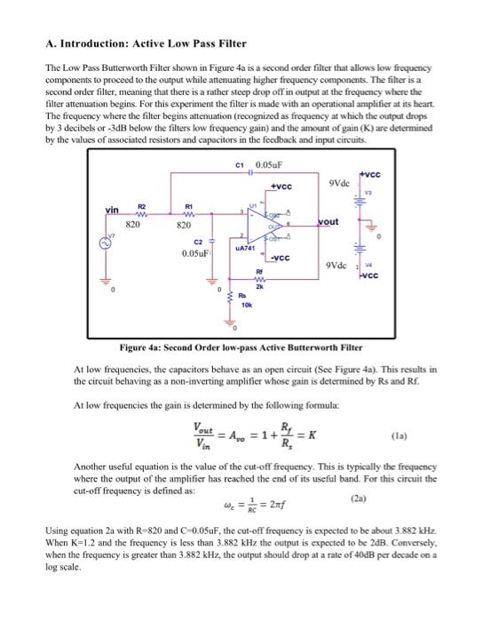 Solved A. Introduction: Active Low Pass Filter The Low Pass | Chegg.com