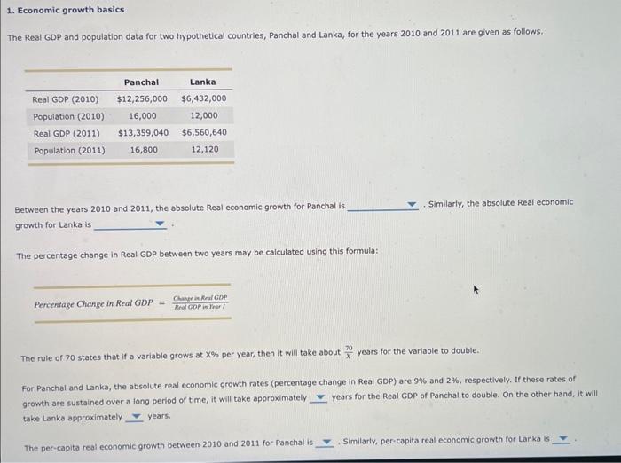 Solved 1. Economic growth basics The Real GDP and population | Chegg.com