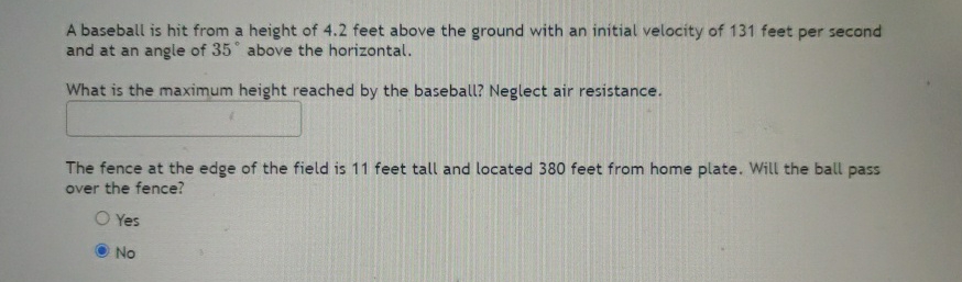 Solved A baseball is hit from a height of 4.2 ﻿feet above | Chegg.com