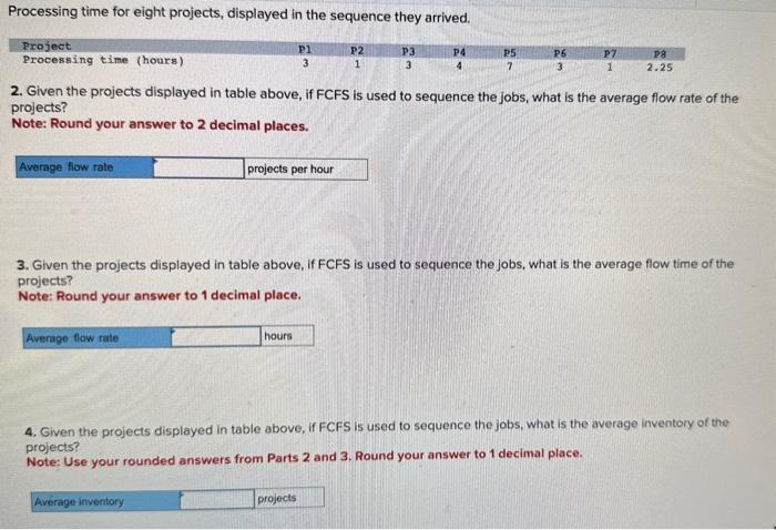 Solved Processing time for eight projects, displayed in the | Chegg.com