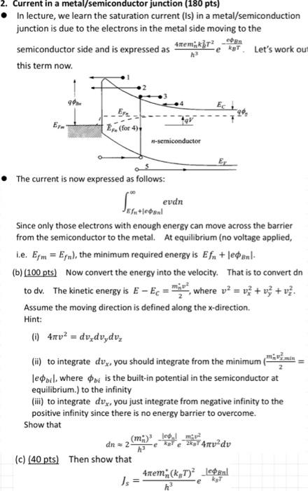 2. Current in a metal/semiconductor junction (180 | Chegg.com
