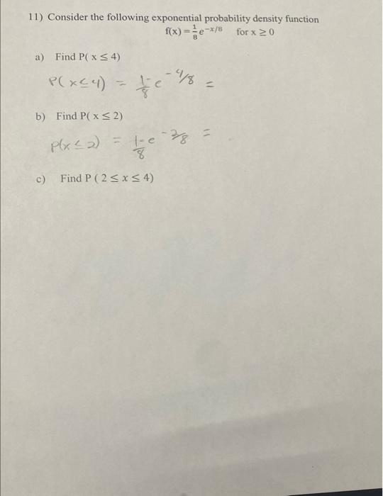 Solved 11) Consider the following exponential probability | Chegg.com