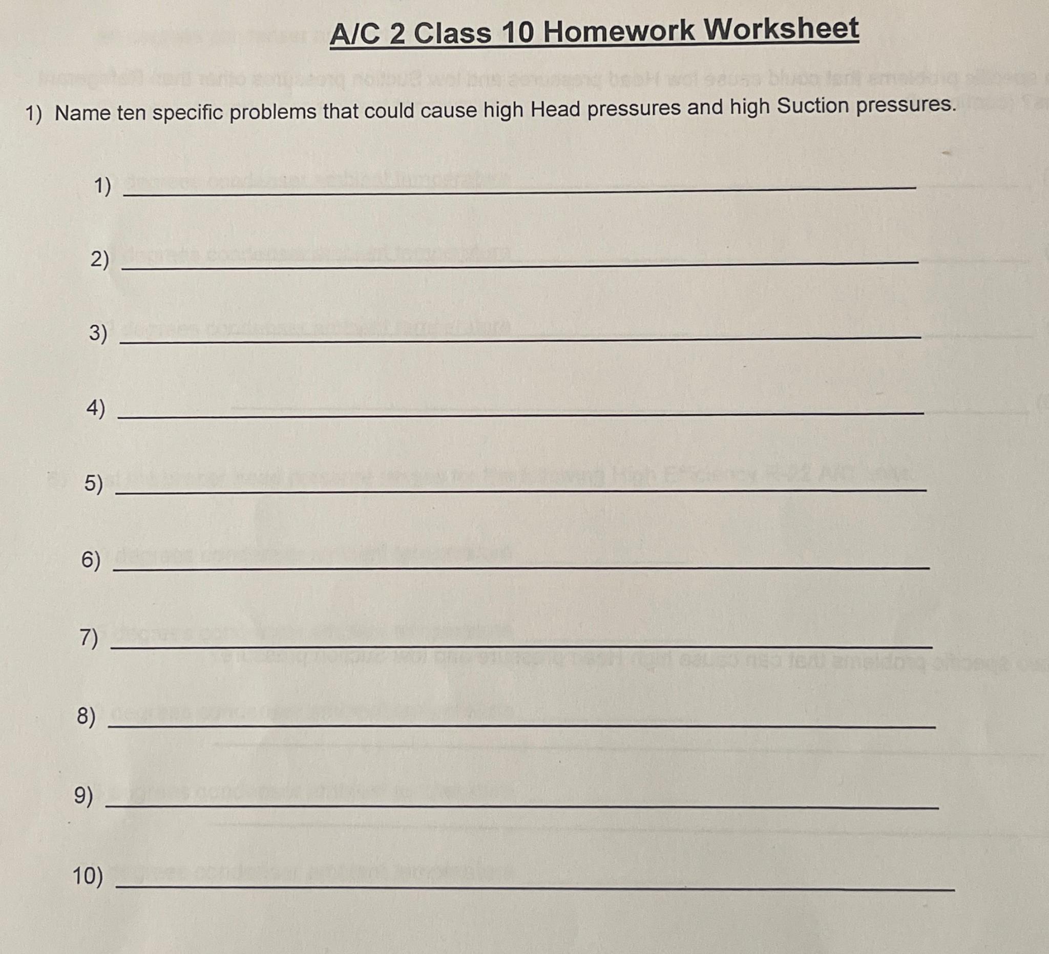 A/C 2 ﻿Class 10 ﻿Homework WorksheetName ten specific | Chegg.com