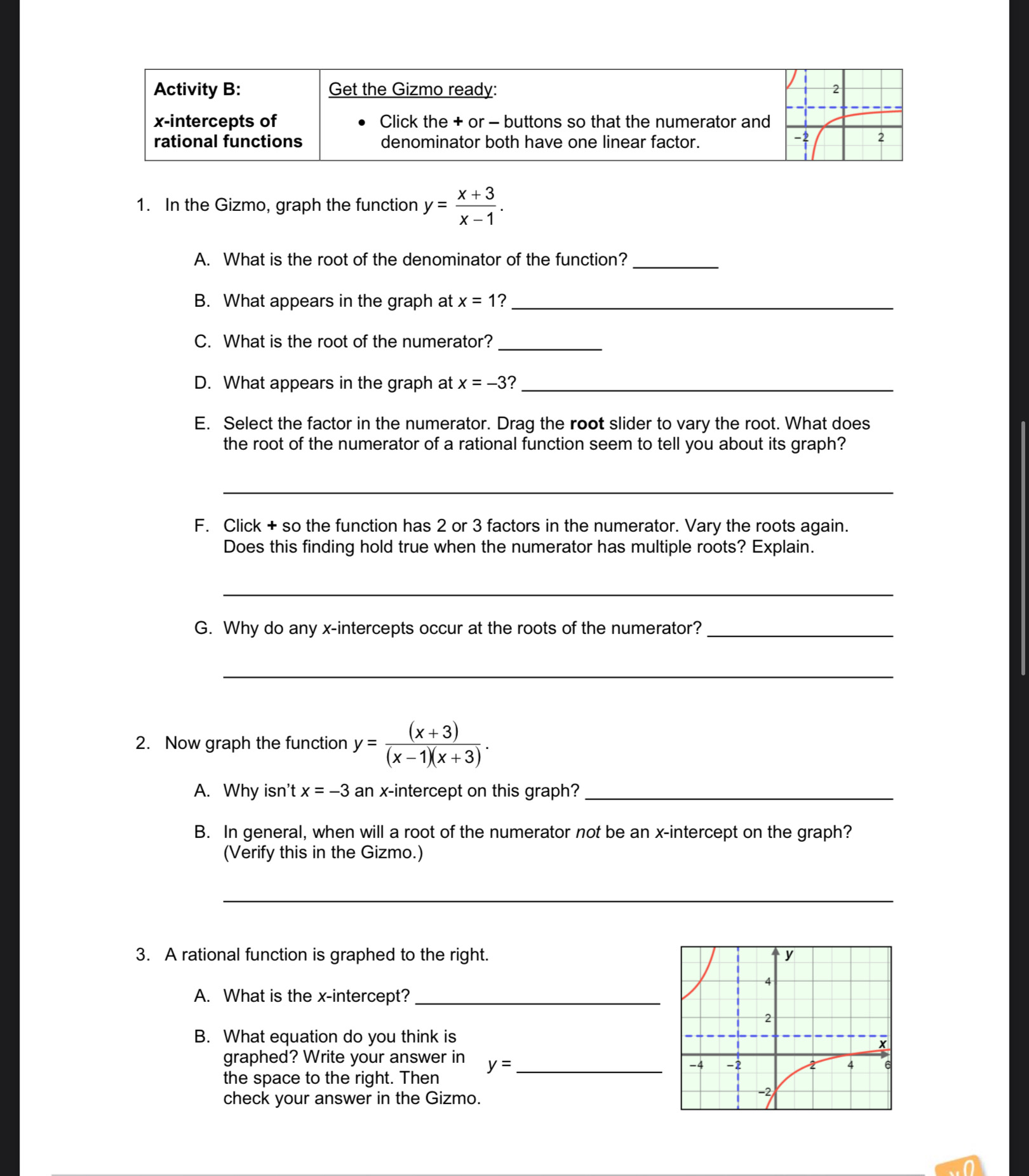 Solved Activity B:x-intercepts of rational functionsGet the | Chegg.com
