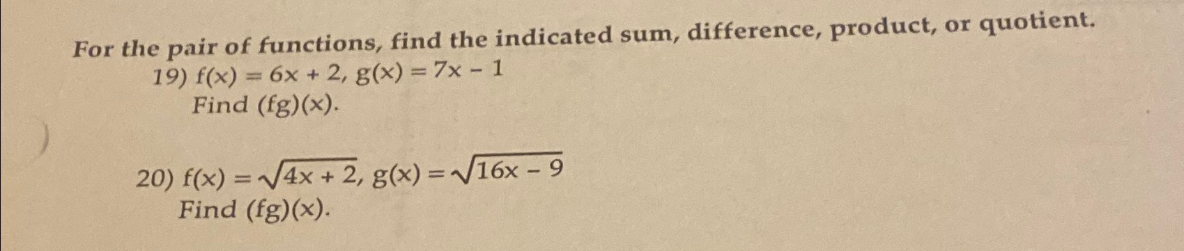 Solved For the pair of functions, find the indicated sum, | Chegg.com